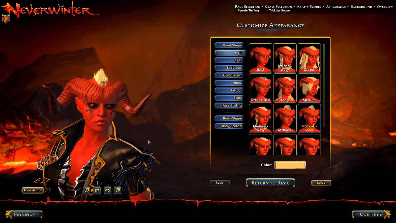 Neverwinter Beta Tiefling Female Extended Character Creation Youtube