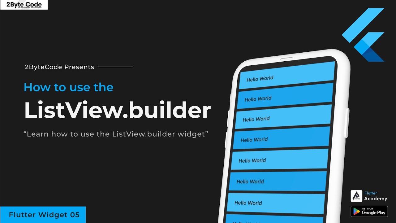 How To Use Listview Widget Flutter Widget 05 2bytecode Youtube