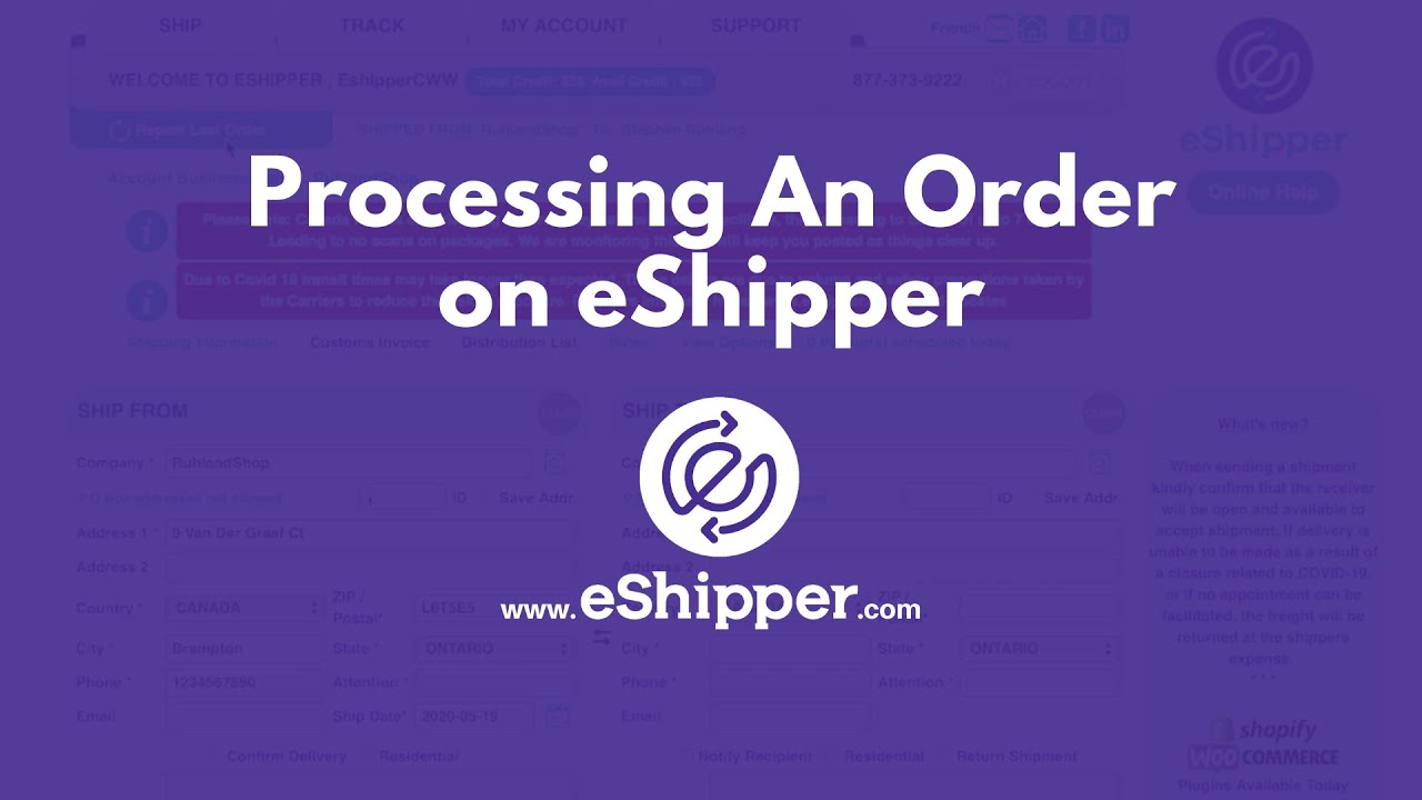 Processing An Order On Eshipper Youtube