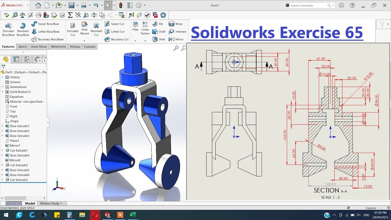 Solidworks Tutorial For Beginners Exercise 65 Solidworks Tutorial