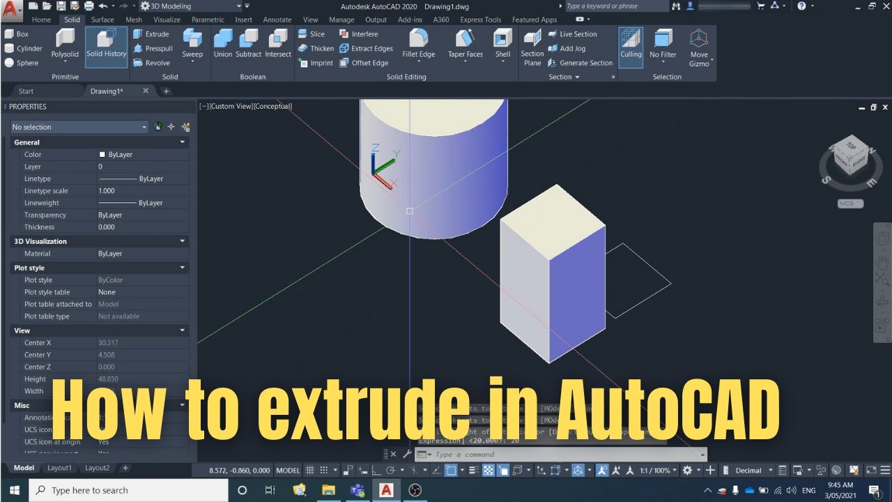 How To Extrude In Autocad 3d Modelling Youtube