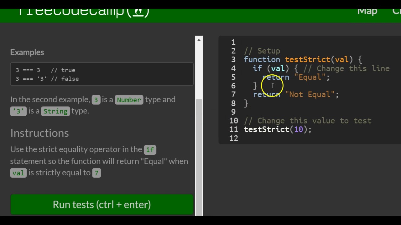 Comparison With The Strict Equality Operator Freecodecamp Basic