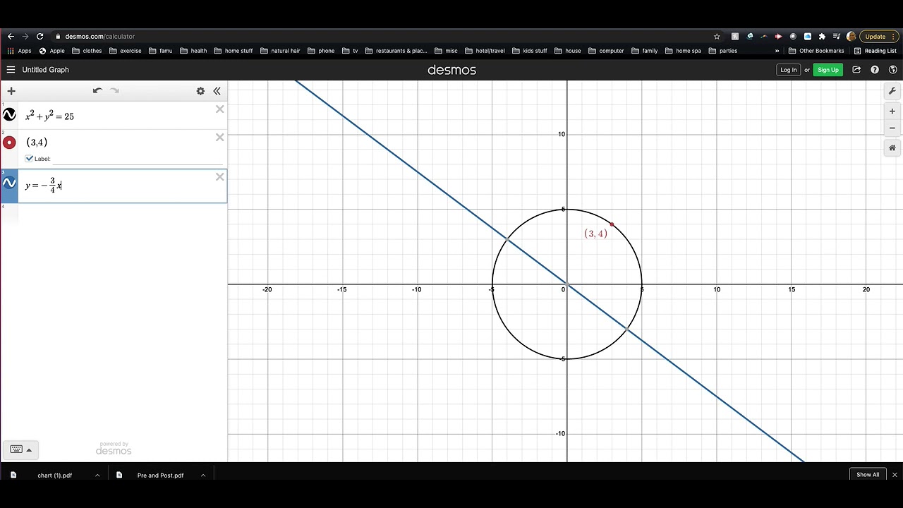 Using Desmos To Plot A Circle Point And Tangent Line Youtube