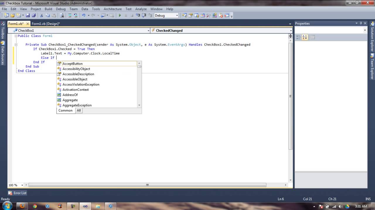 Checkbox Example Tutorial Visual Basic 2010 Youtube