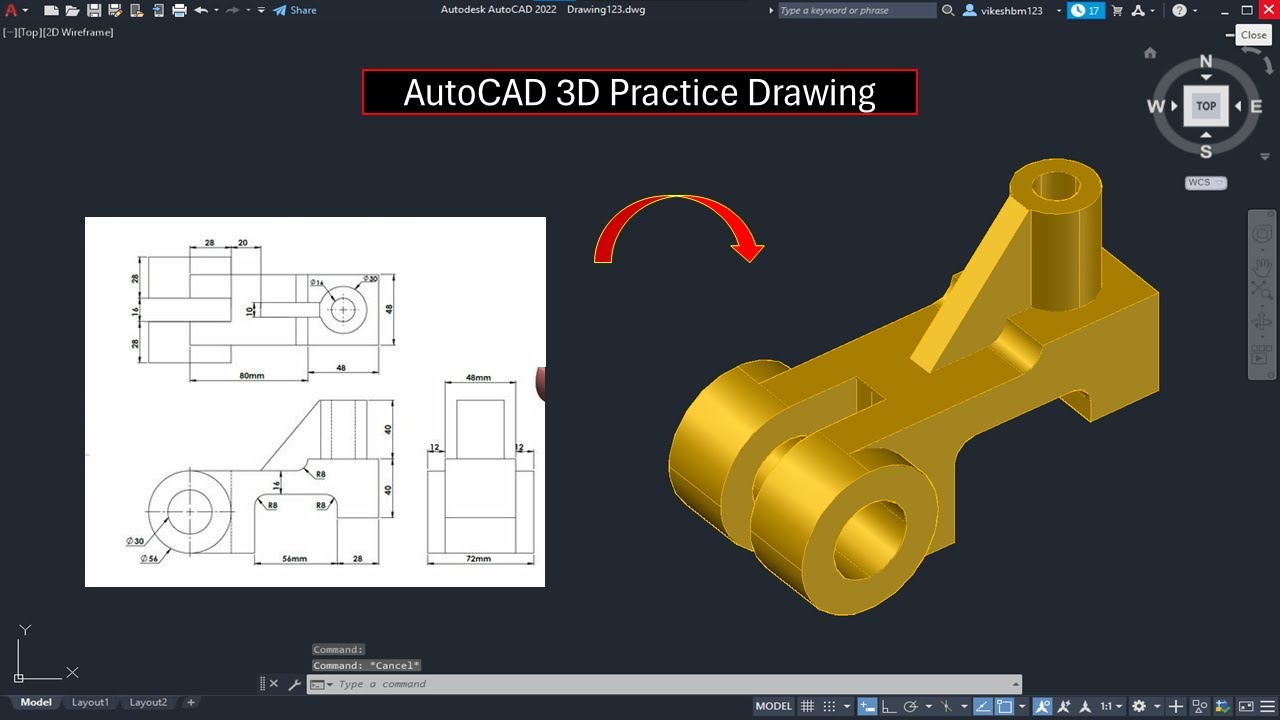 Autocad 3d Tutorial For Beginners Autocad 3d Practice Drawing
