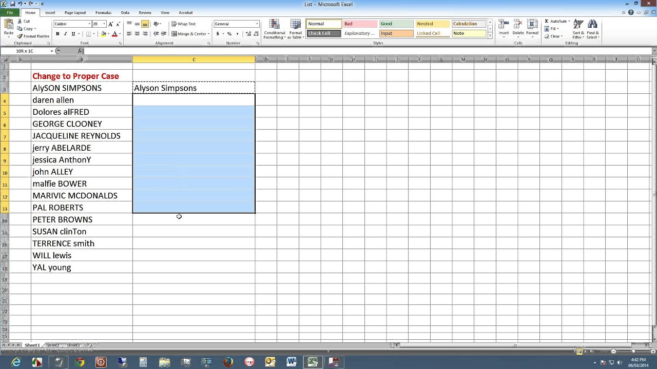 Excel 2010 Tutorial How To Change Case In To Proper Case Youtube
