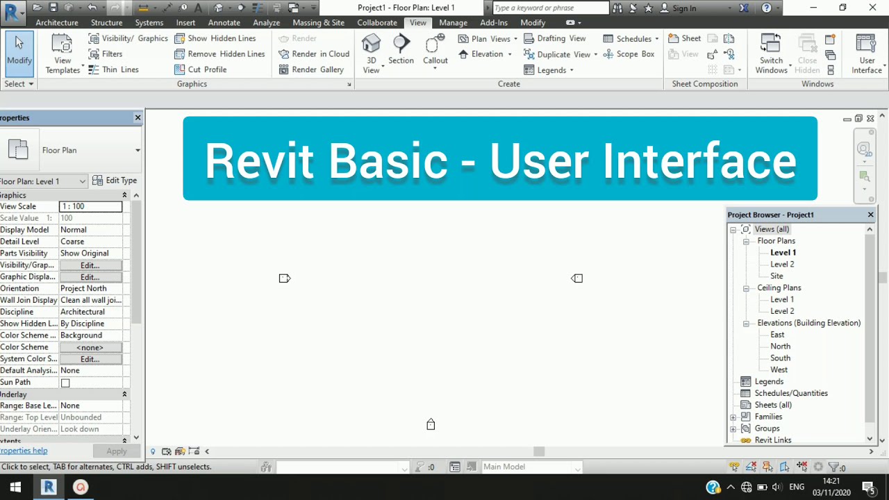 Revit Basic User Interface Screen Youtube