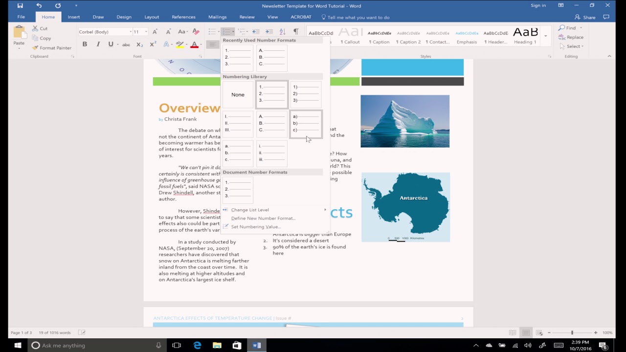 Microsoft Word 2016 Module 10 Create And Modify A List Youtube