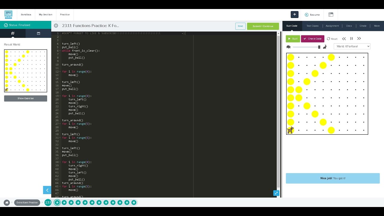 23 1 1 Functions Practice K For Karel Codehs Python Youtube