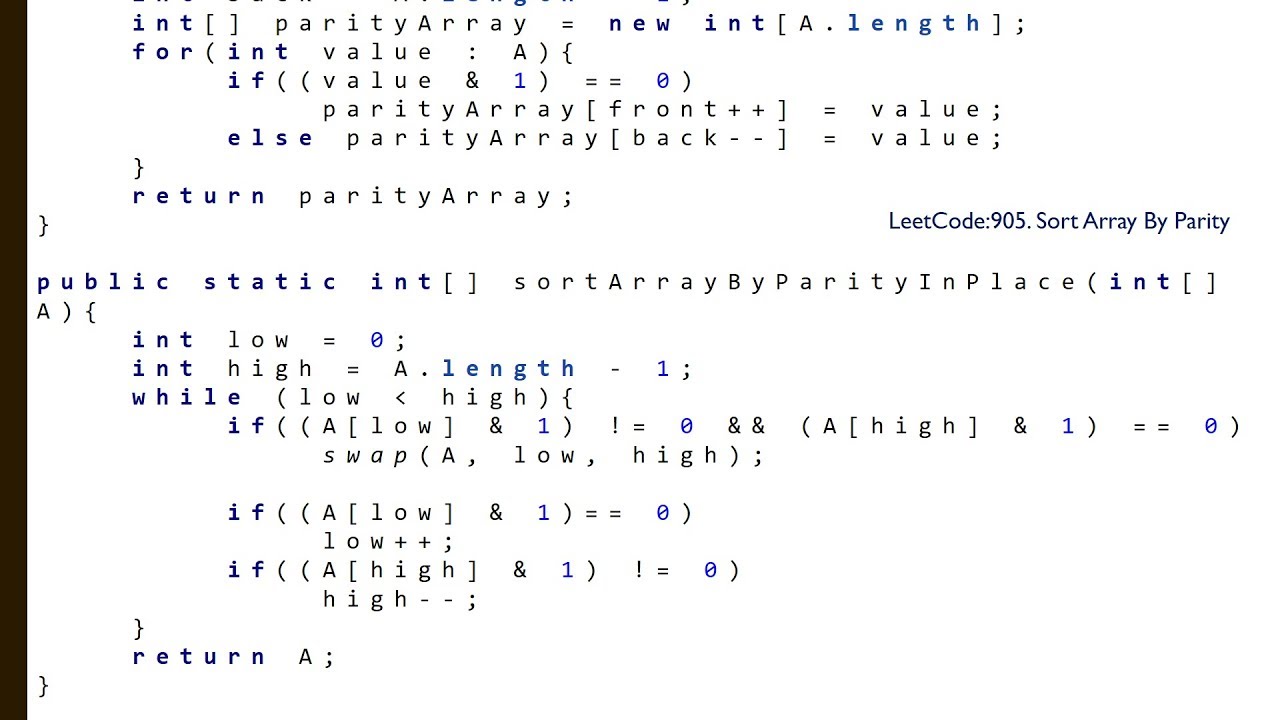Leetcode 905 Sort Array By Parity Java Youtube