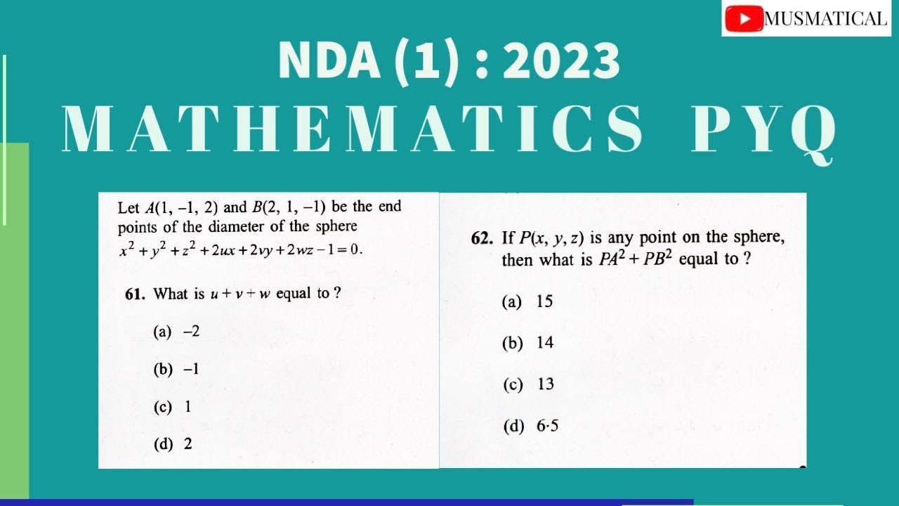 Nda 1 2023 Mathematics Pyq Youtube