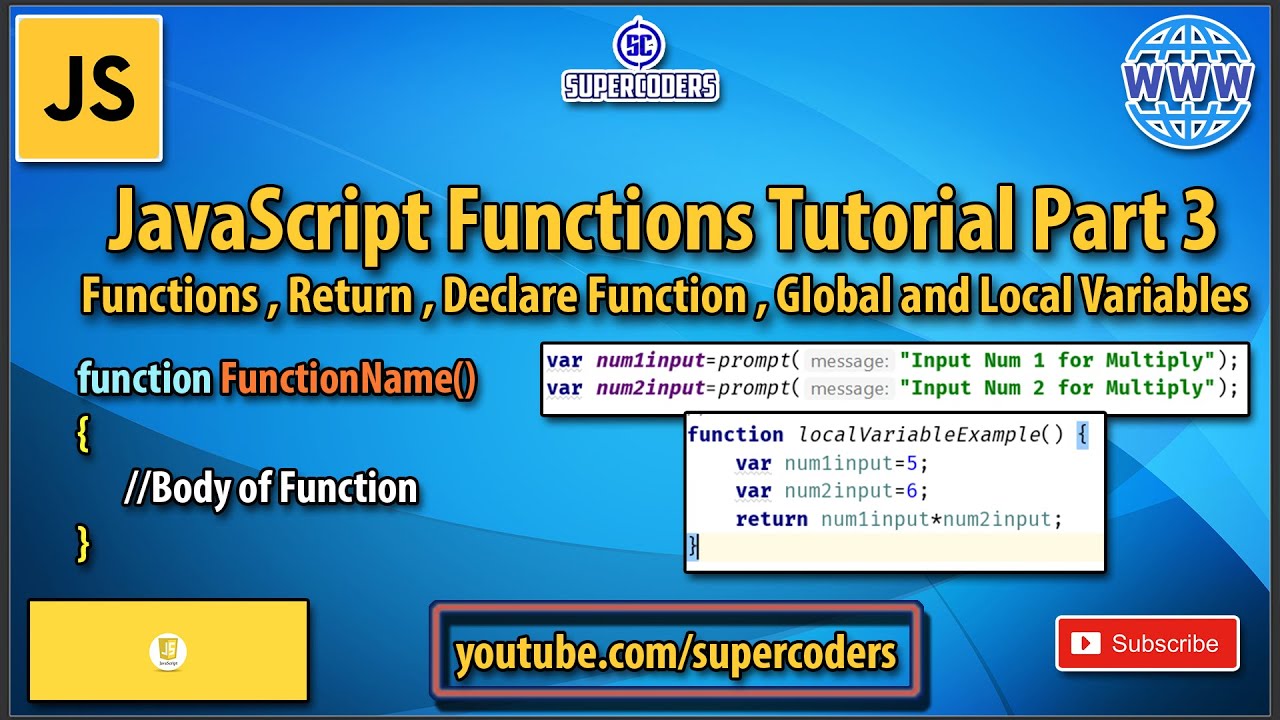 Javascript Function Tutorial Part 3 Functions Global Variable Vs