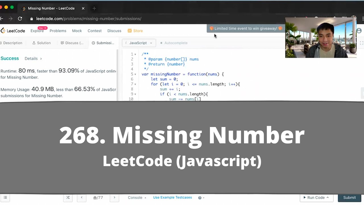 How To Solve 268 Missing Number On Leetcode Javascript Youtube