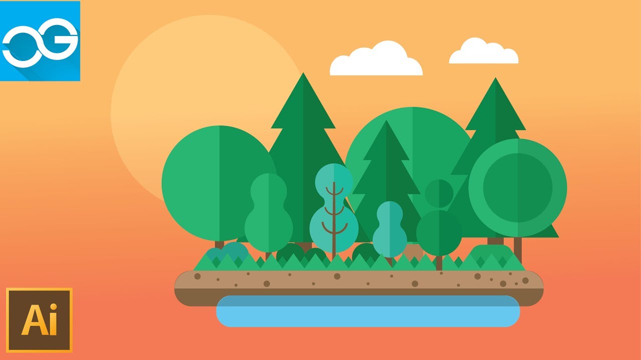 How To Make Flat Design The Forest Illustrator Tutorial Youtube