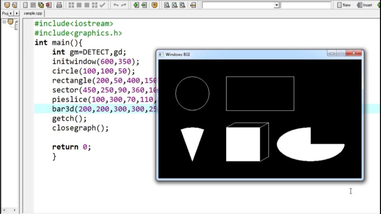 Different Shapes In Graphics H Circle Rectangle In C Youtube