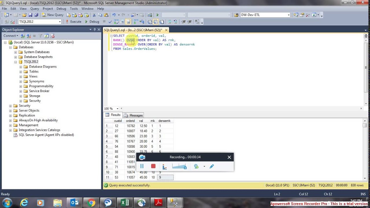 Sql Server Ranking Functions Youtube