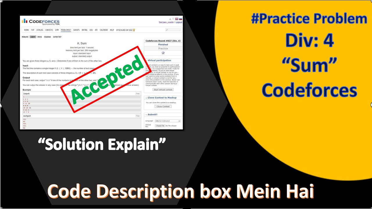 Sum Codeforces Solution Explain Youtube