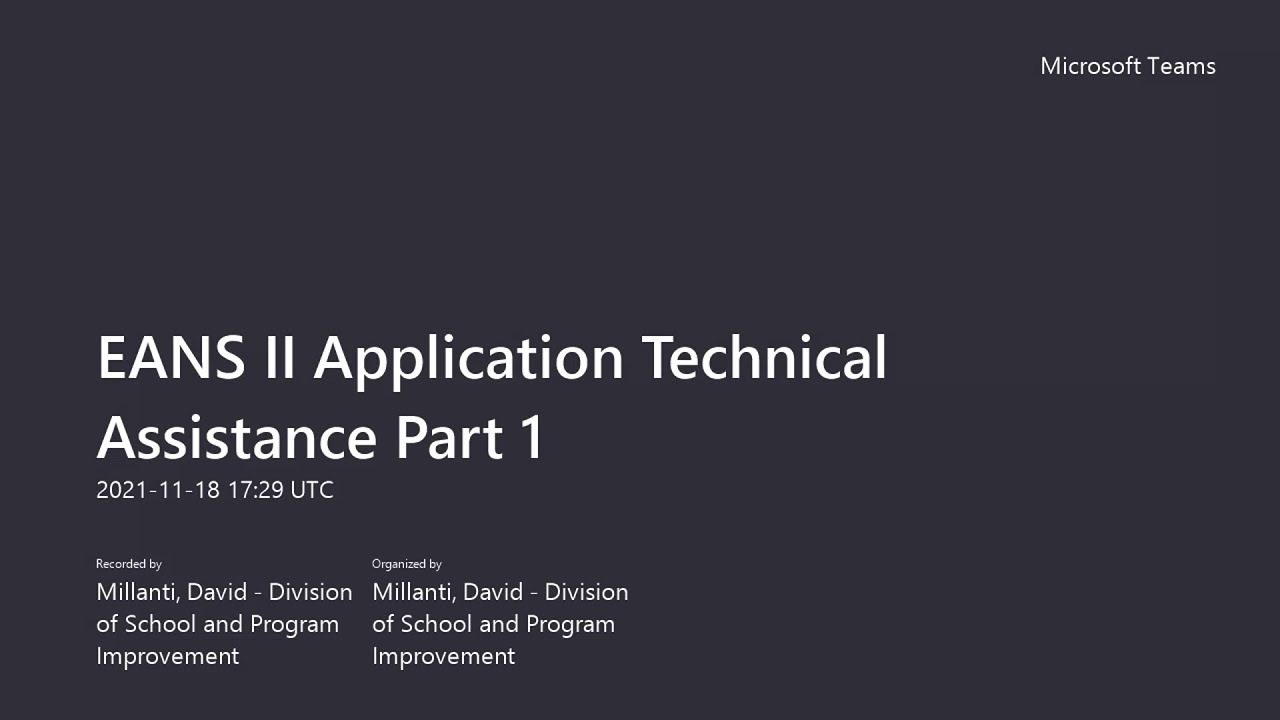 Eans Ii Application Technical Assistance Part 1 November 18 2021
