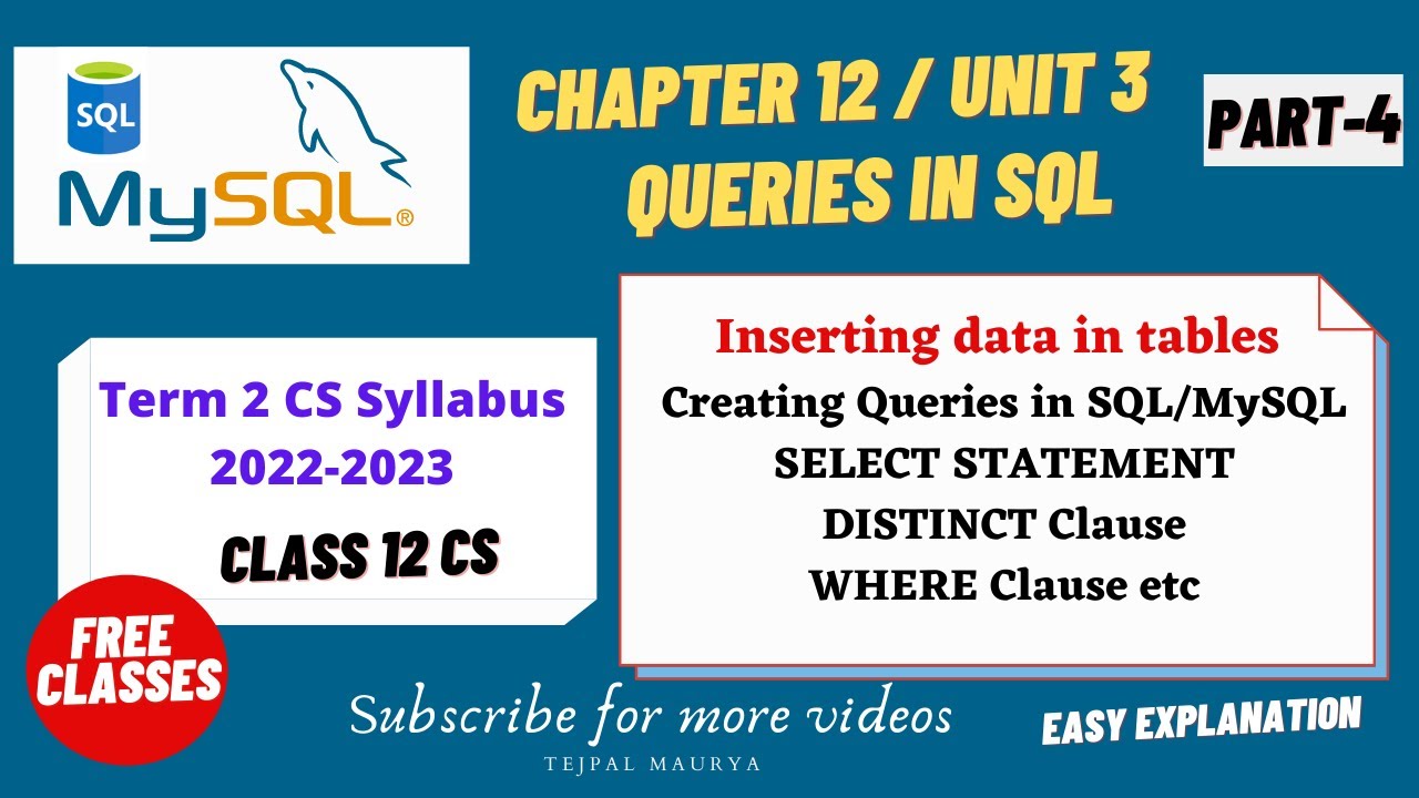 Chapter 12 Queries In Sql Part 4 Inserting Data Into Tables
