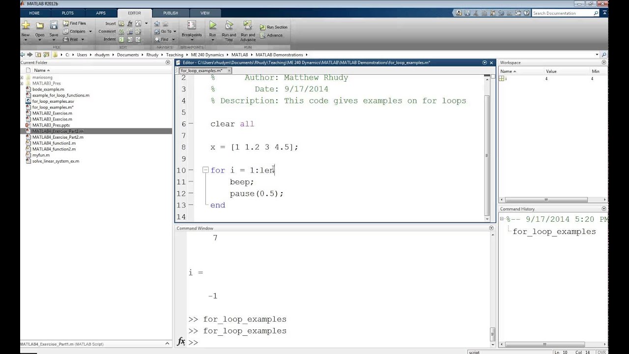 For Loop Example Matlab At Brock Kyte Blog