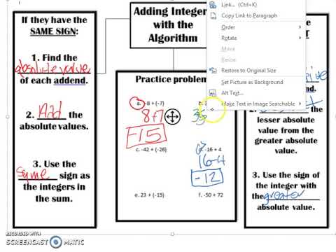Adding Integers Using The Algorithm Youtube