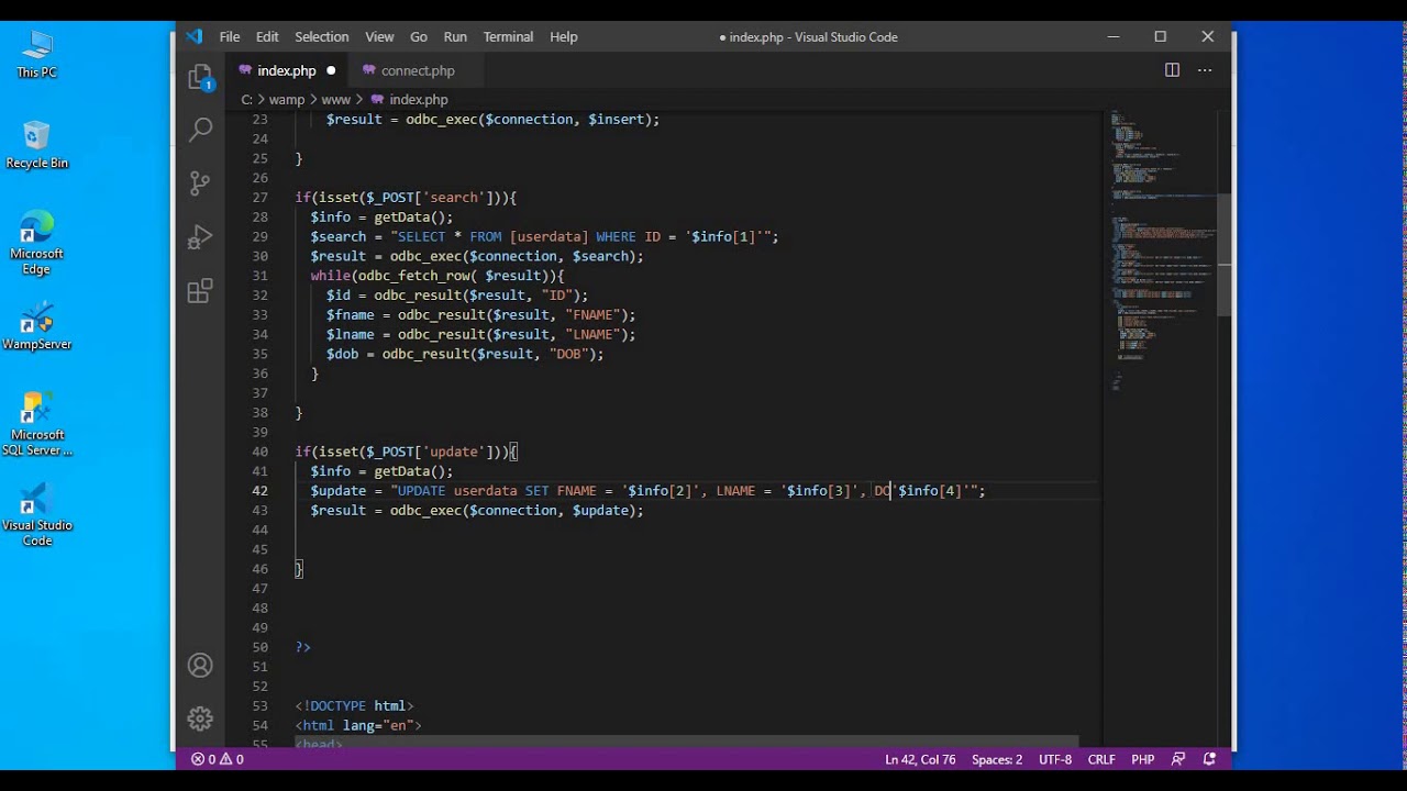 Php Sql Server Tutorial Update Data Form Microsoft Sql Server 2019