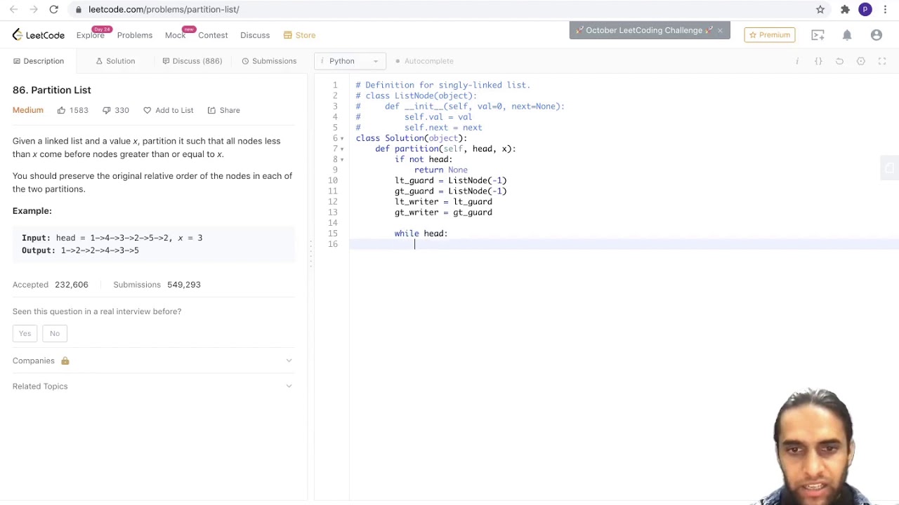 Leetcode 86 Partition Linked List Youtube