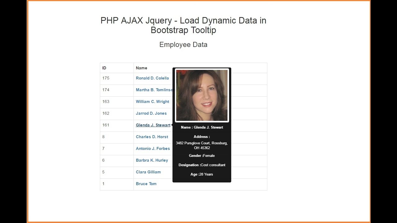 Php Ajax Jquery Load Dynamic Data In Bootstrap Tooltip Youtube