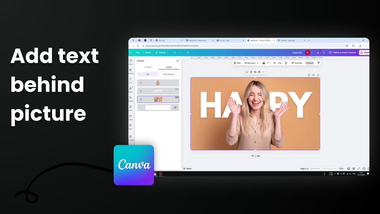 How To Add Text Behind Image In Canva Youtube