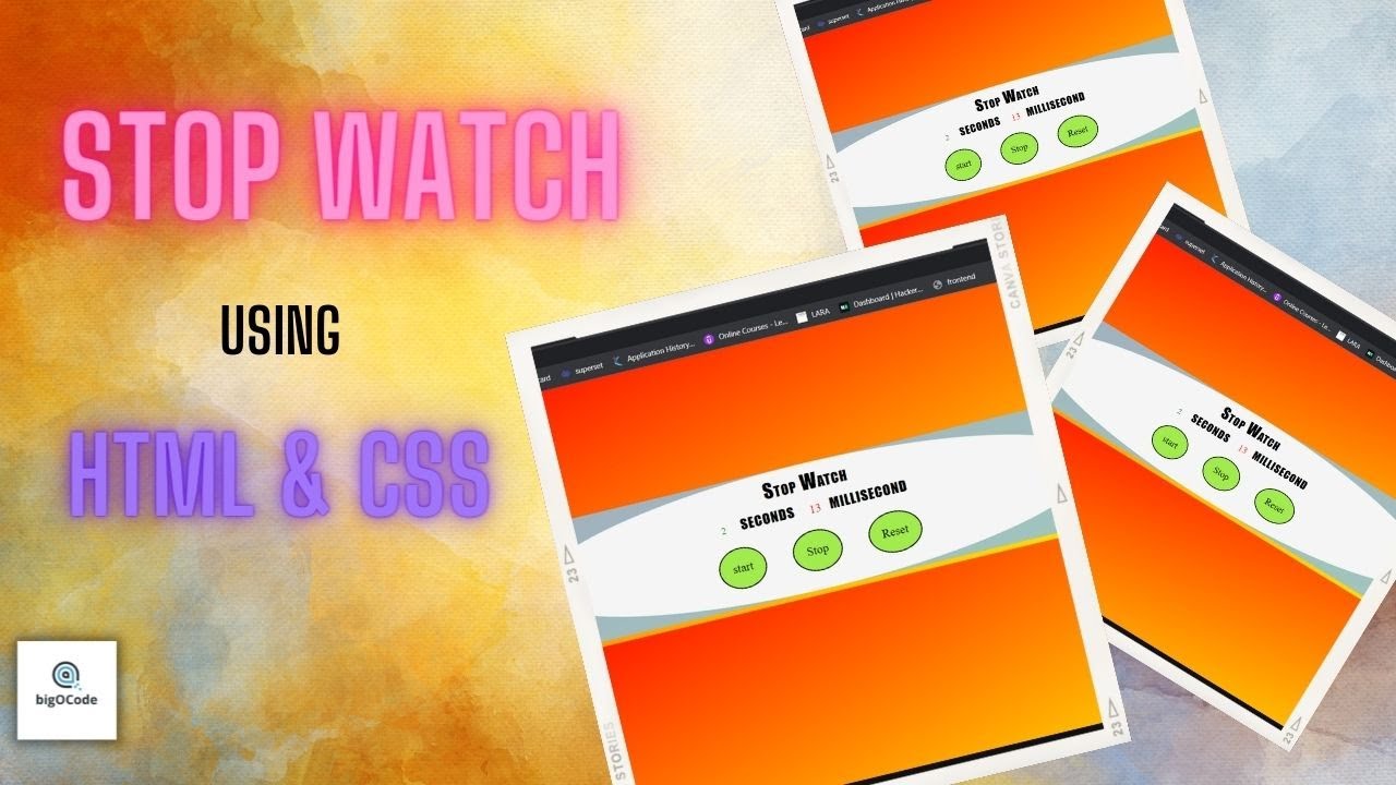 Create Stop Watch Using Html Css And Javascript How To Create Stop