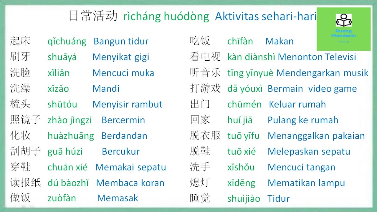 Contoh Daily Activity Dalam Bahasa Mandarin