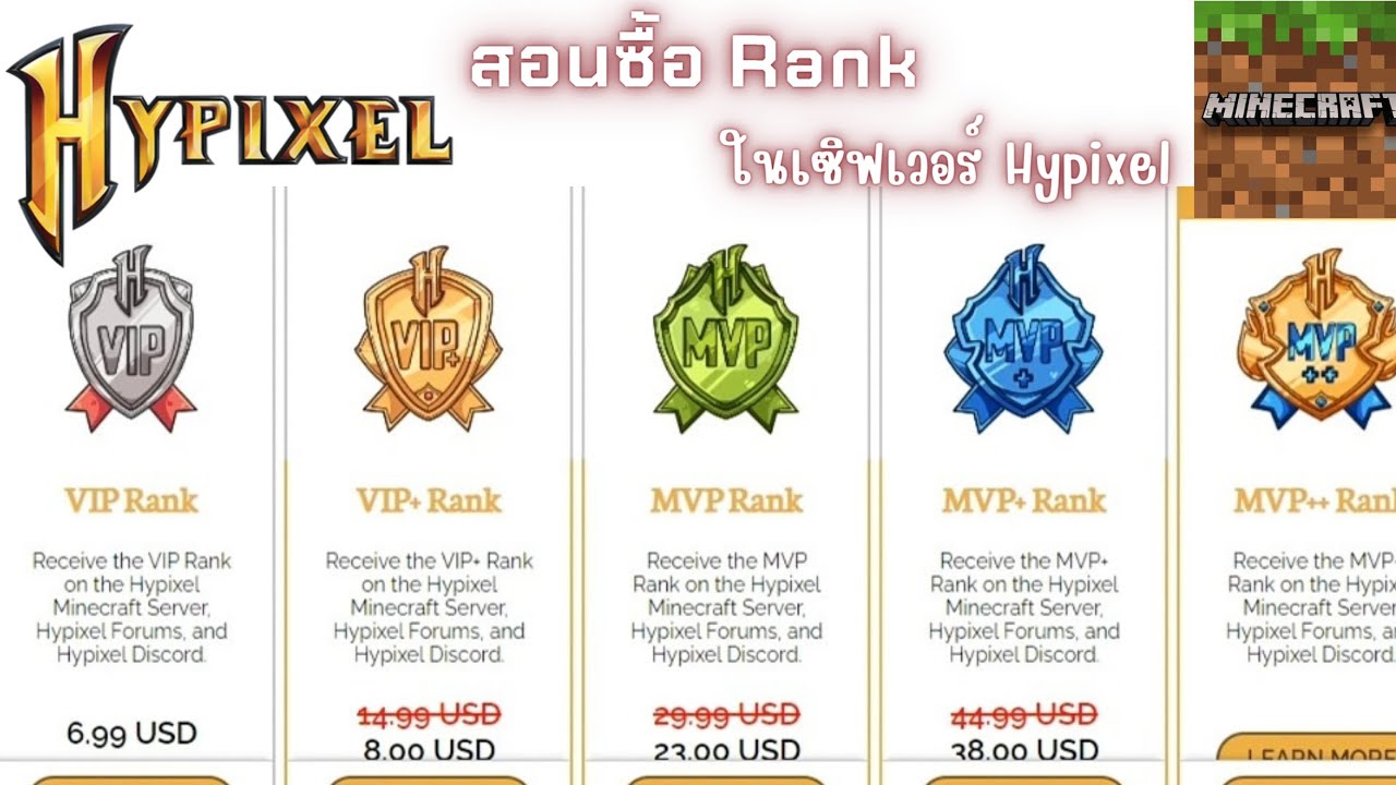 สอนซ อ Rank ใน Hypixel Minecraft Youtube