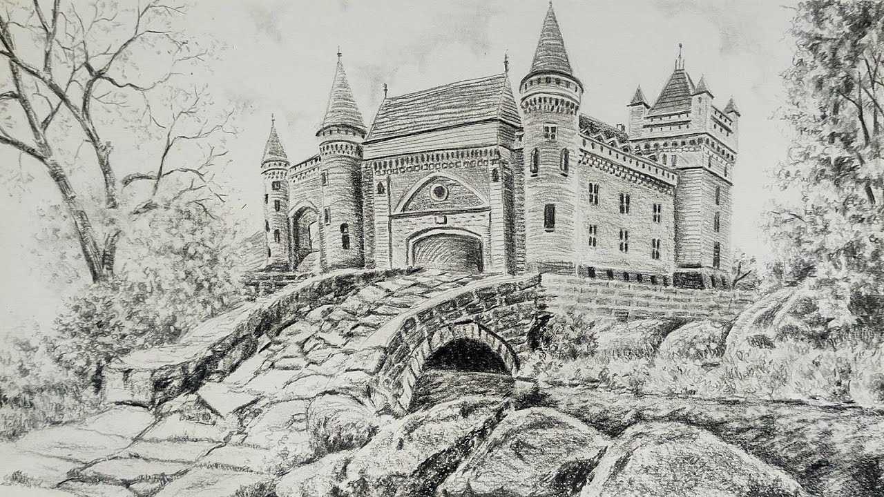 How To Draw Castle In A Pencil Scenery Art Youtube