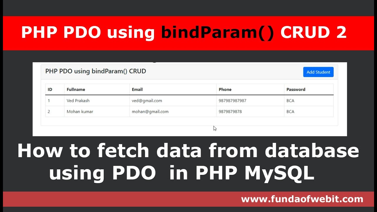 Php Pdo Using Bindparam Crud 2 How To Fetch Data From Database Using