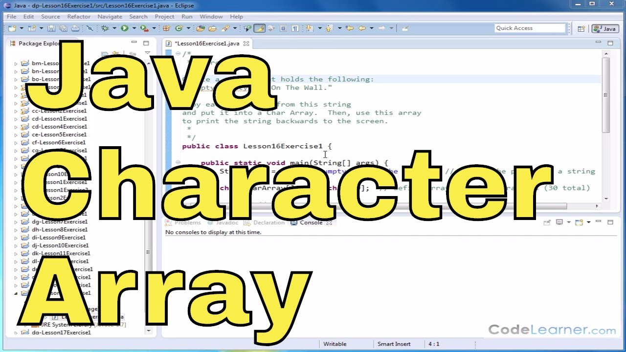Learn Java Exercise 16x Reading Chars Into Character Array More