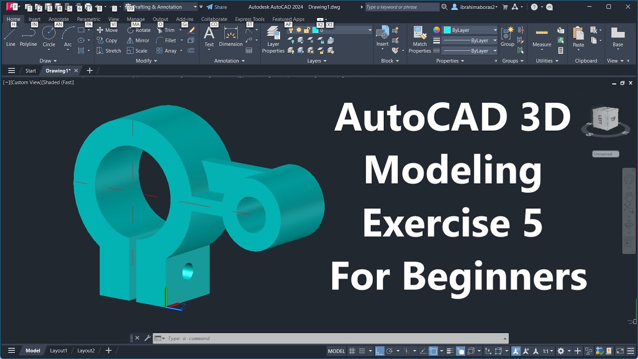 Autocad 3d Modeling Exercise 5 For Beginners Youtube