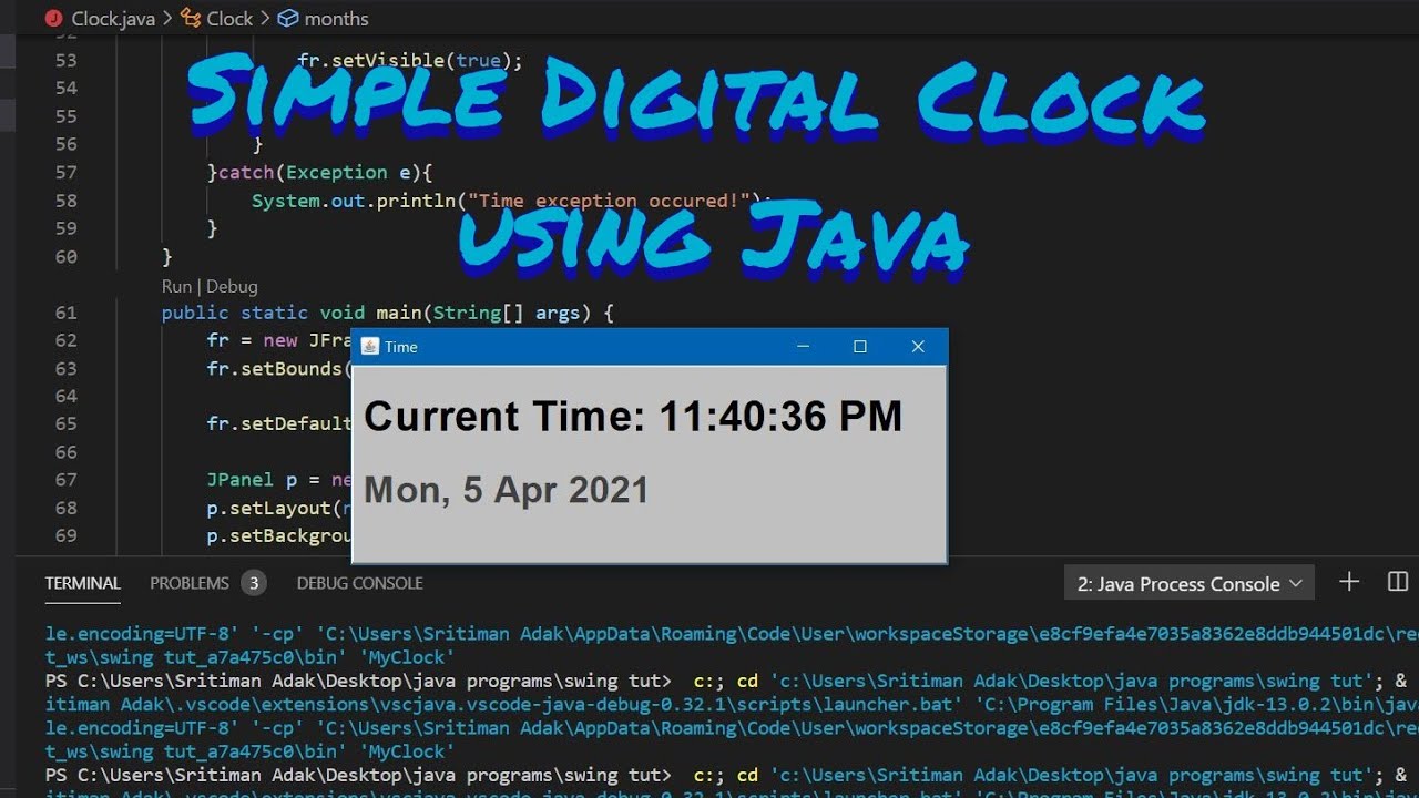 Make A Simple Gui Digital Clock Showing Time And Date Using Java