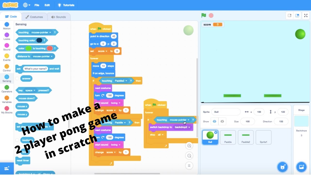 How To Make A 2 Player Pong Game In Scratch Youtube