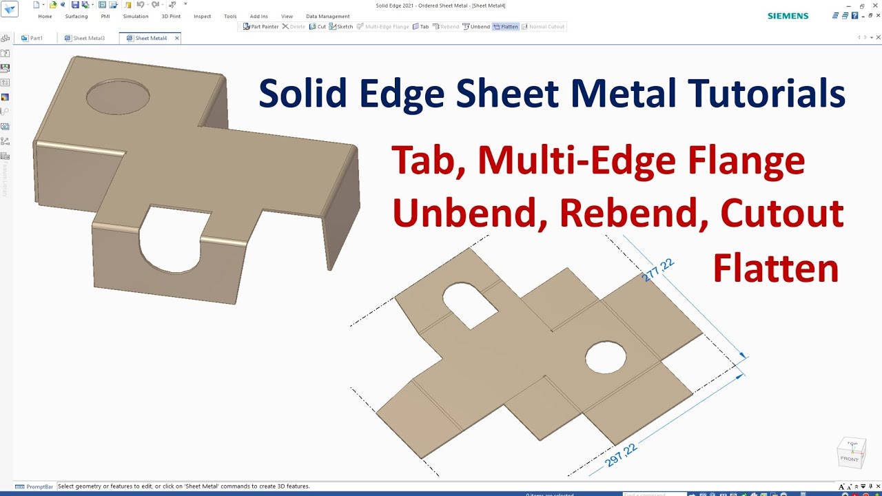 Solid Edge Sheet Metal Tutorials 1 Tab Multi Edge Flange Unbend