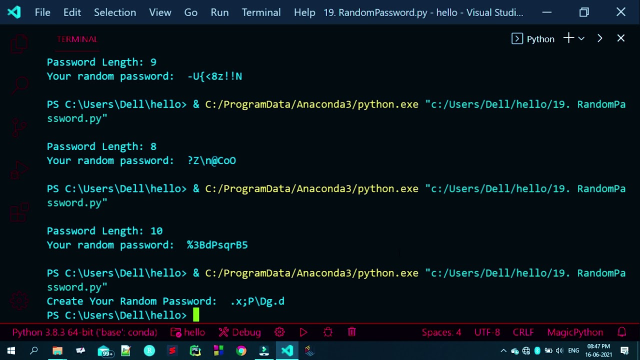 19 Random Password Generator Simple Project Python Programming