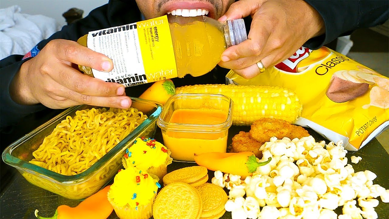 Asmr Yellow Food Edible Vitamin Water Bottle Eating Cheesy Chicken