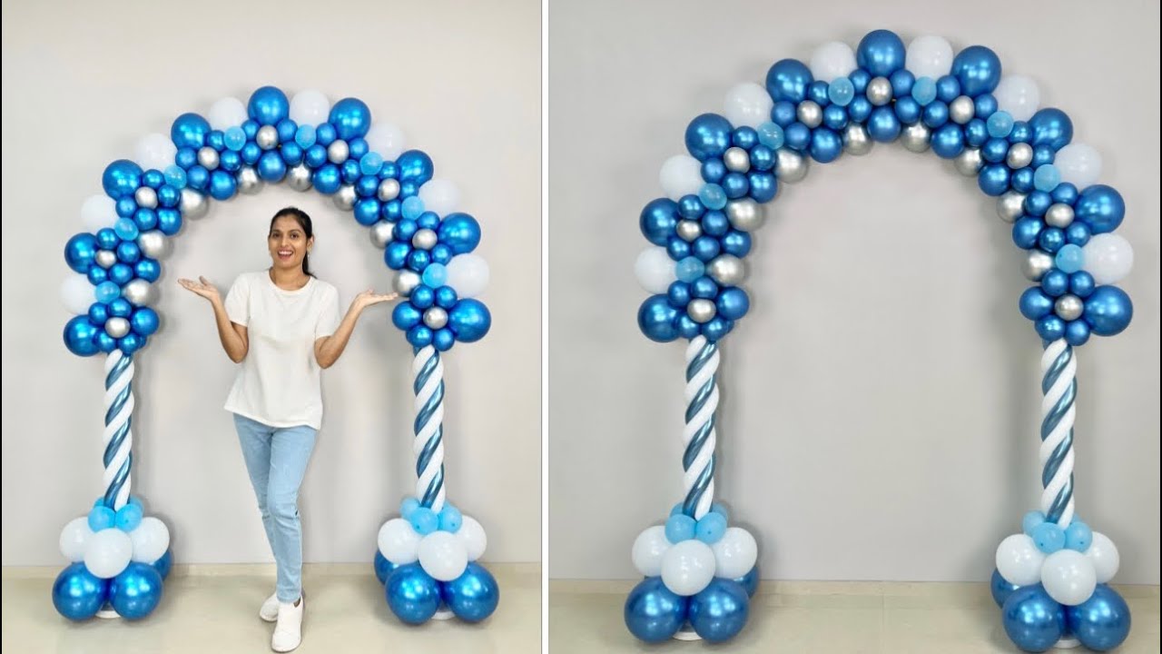 Elegant Blue White Balloon Arch Decoration For Any Occasion At Home