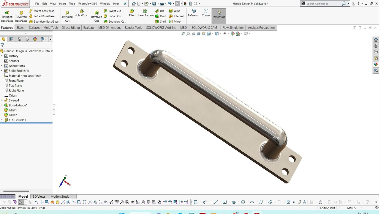 Solidworks Tutorials For Mechanical Engineering Handle Design Youtube