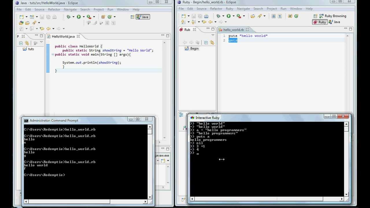 Ruby Programming First Program Part 1 Hello World Program Youtube