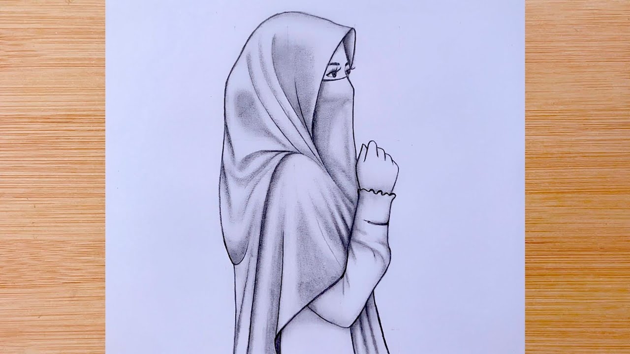 How To Draw A Girl With Hijab Pencil Sketch Drawing Tutorial Lights Crystal