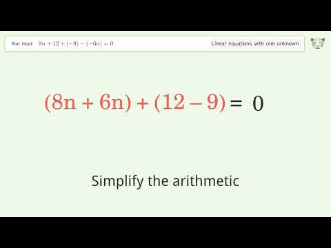 Linear Equation With One Unknown Solve 8n 12 9 6n 0 Step By Step