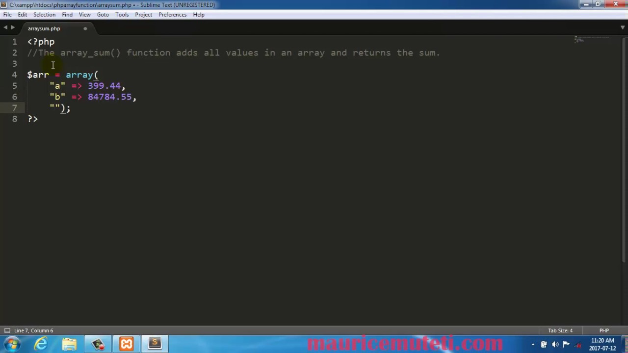 Php Array Sum Function Youtube