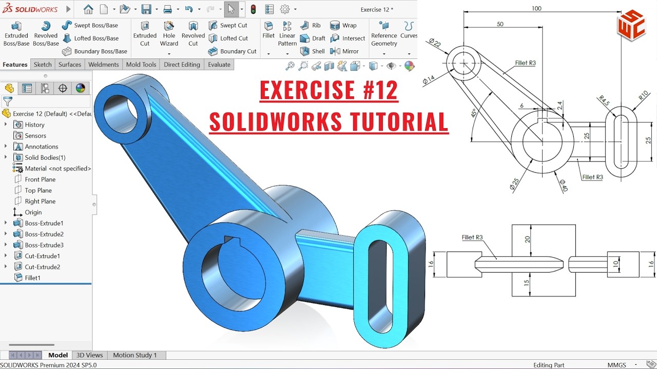 Solidworks 3d Modeling Tutorial Exercise 12 Step By Step Guide