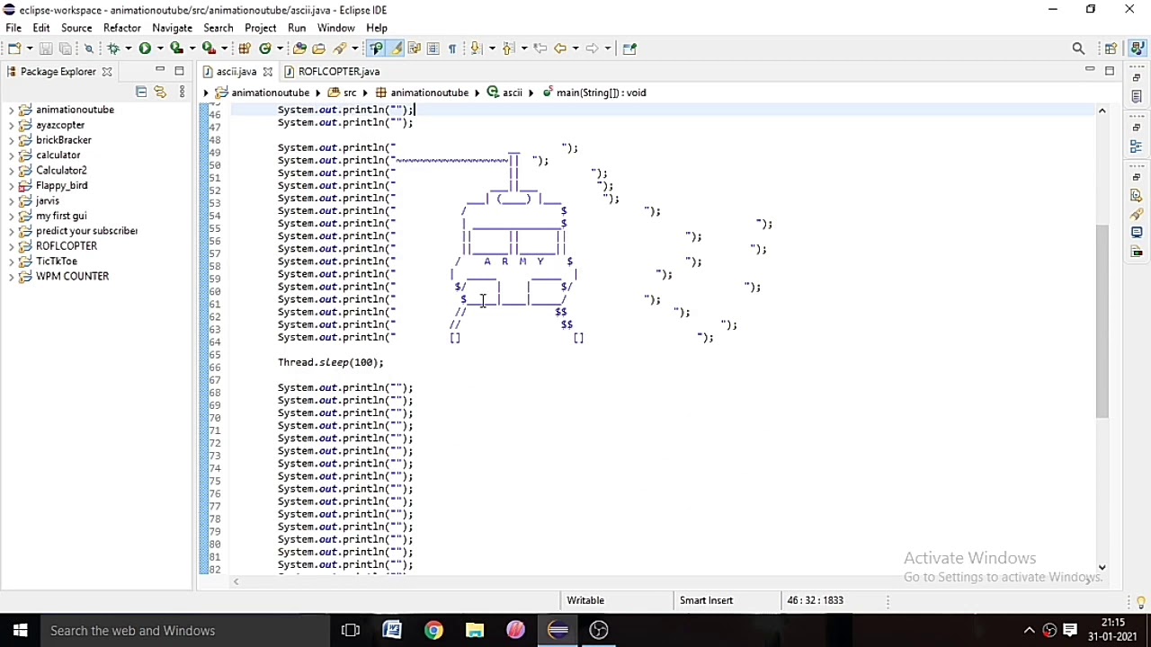 How To Create Animation Ascii In Java In Eclipse Ide Youtube