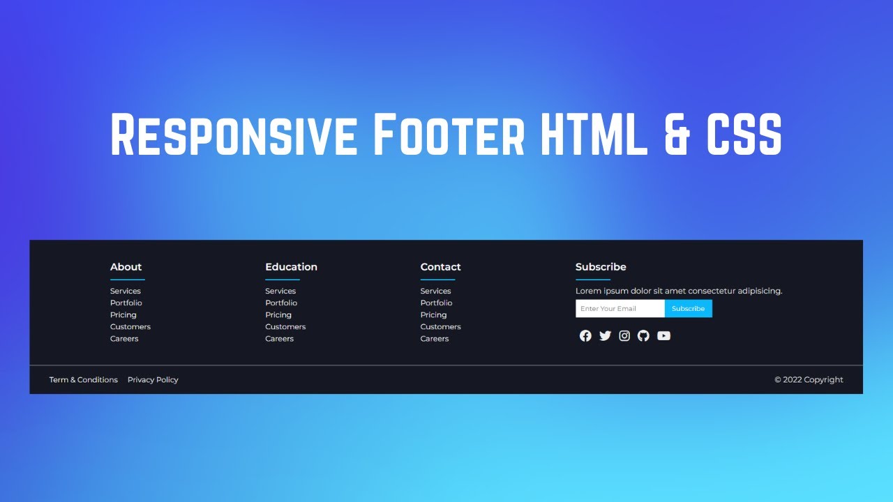 How To Make Responsive Website Footer Using Html And Css Footer